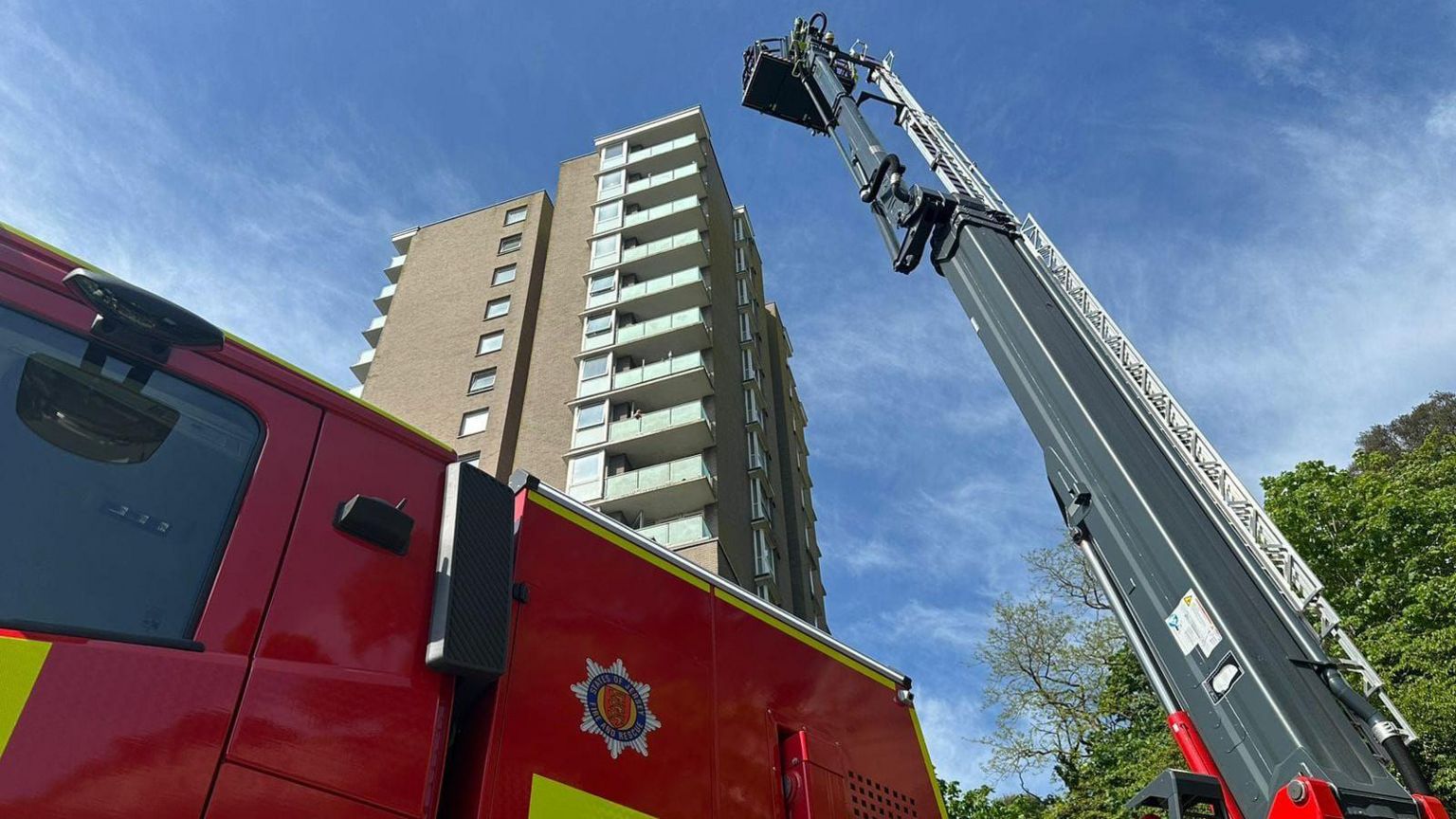 New aerial ladder put to the test by Jersey firefighters - BBC News