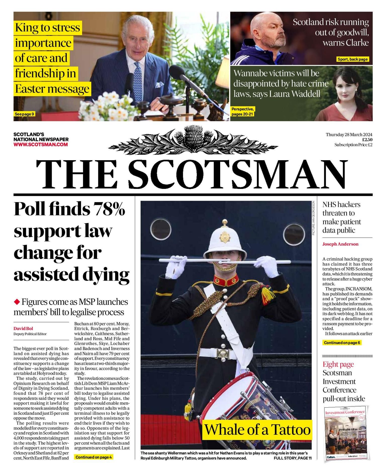 Scotland's papers: 'Support for assisted dying' and tourist 'bot spot ...