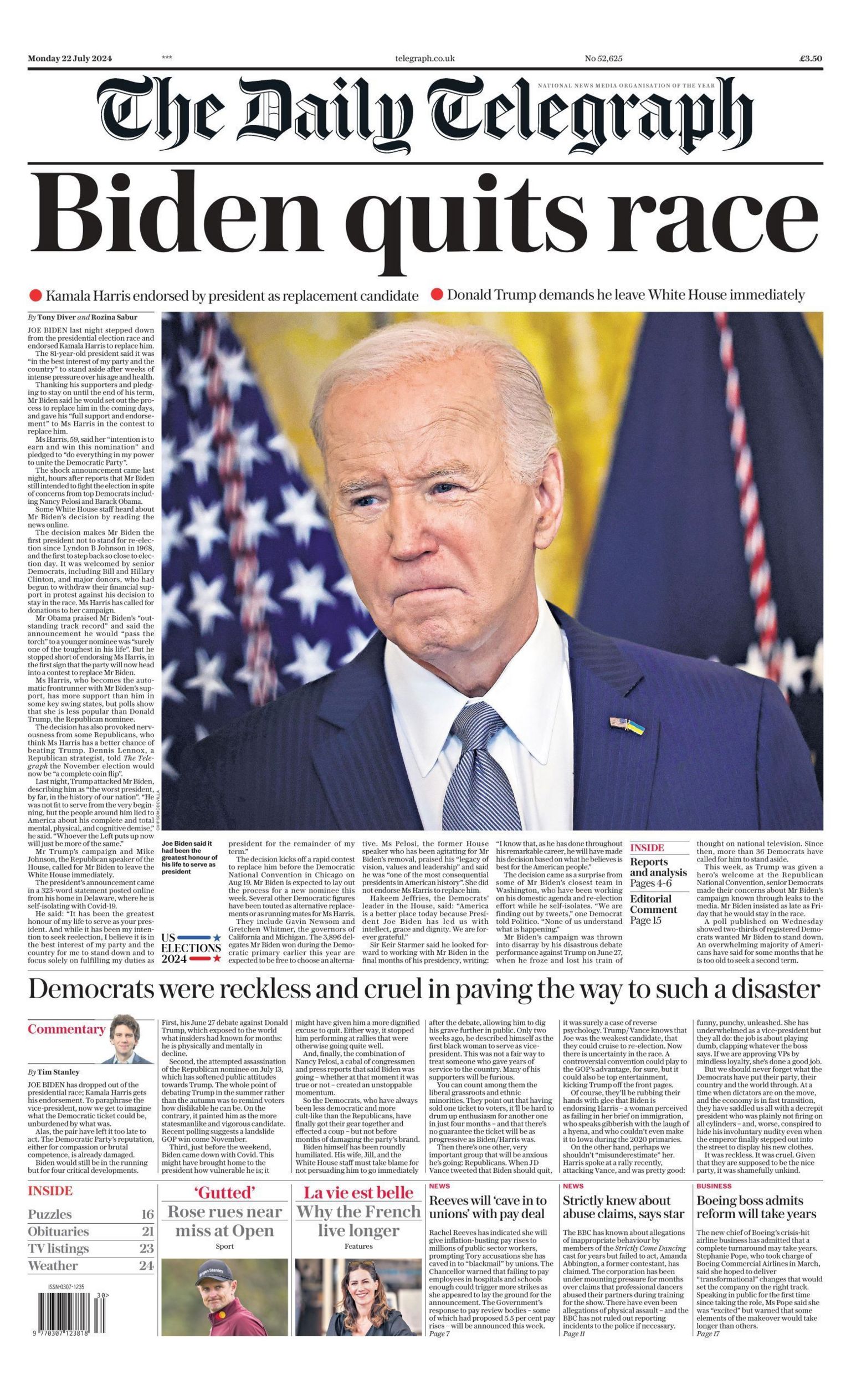 Scotland's papers: US election 'turmoil' as Joe Biden quits - BBC News