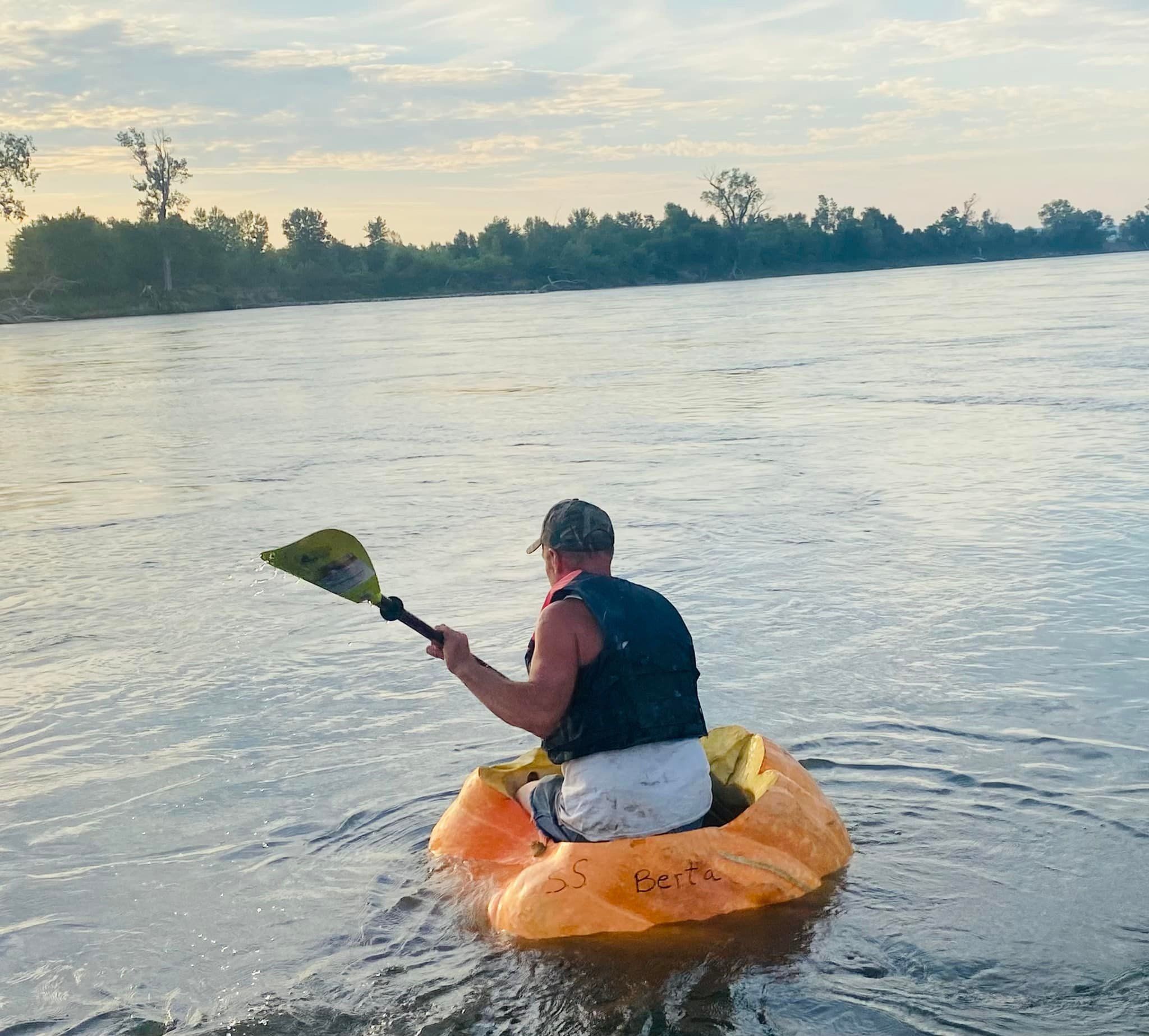 Man breaks world record for riding down river... in a pumpkin! - BBC ...
