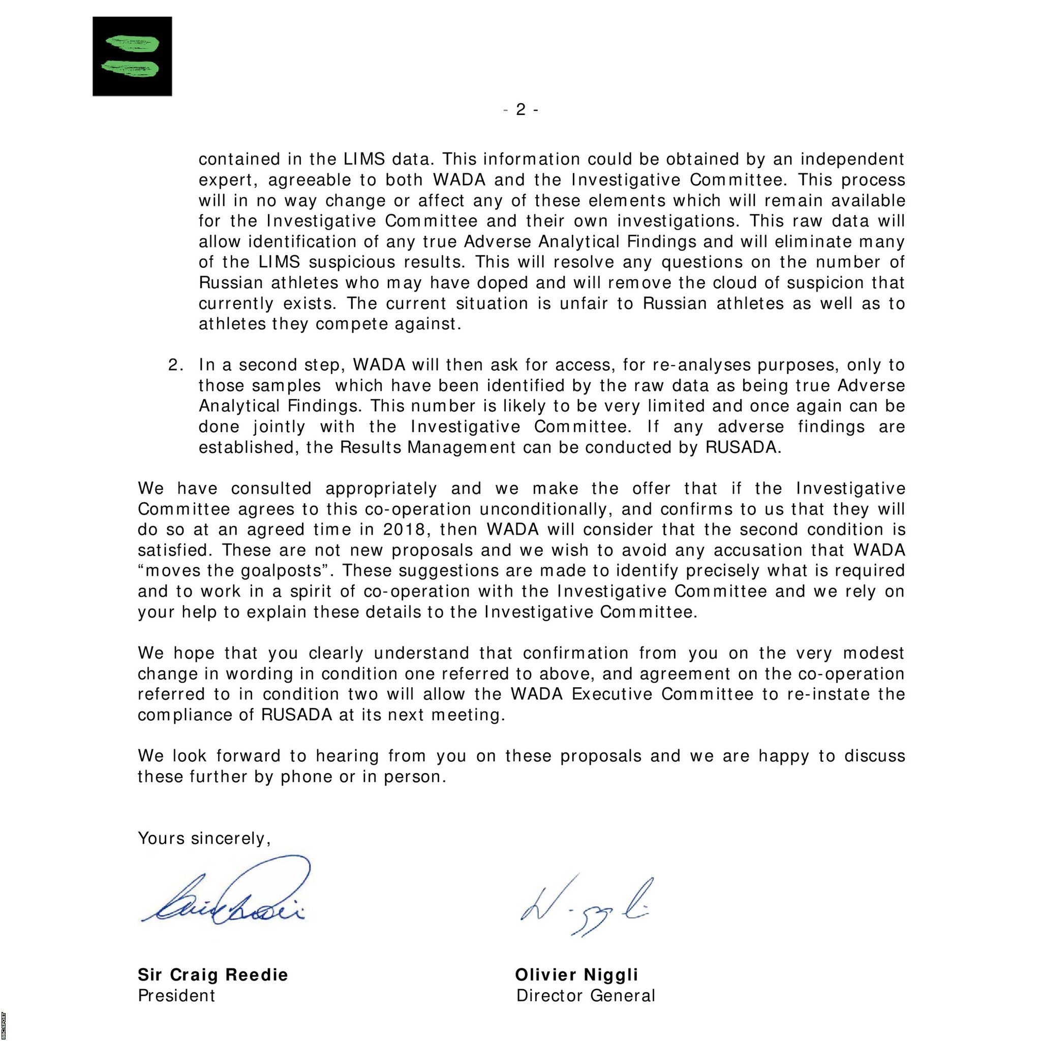 Russia doping ban: Wada suggested compromise to bring end to Rusada ban ...