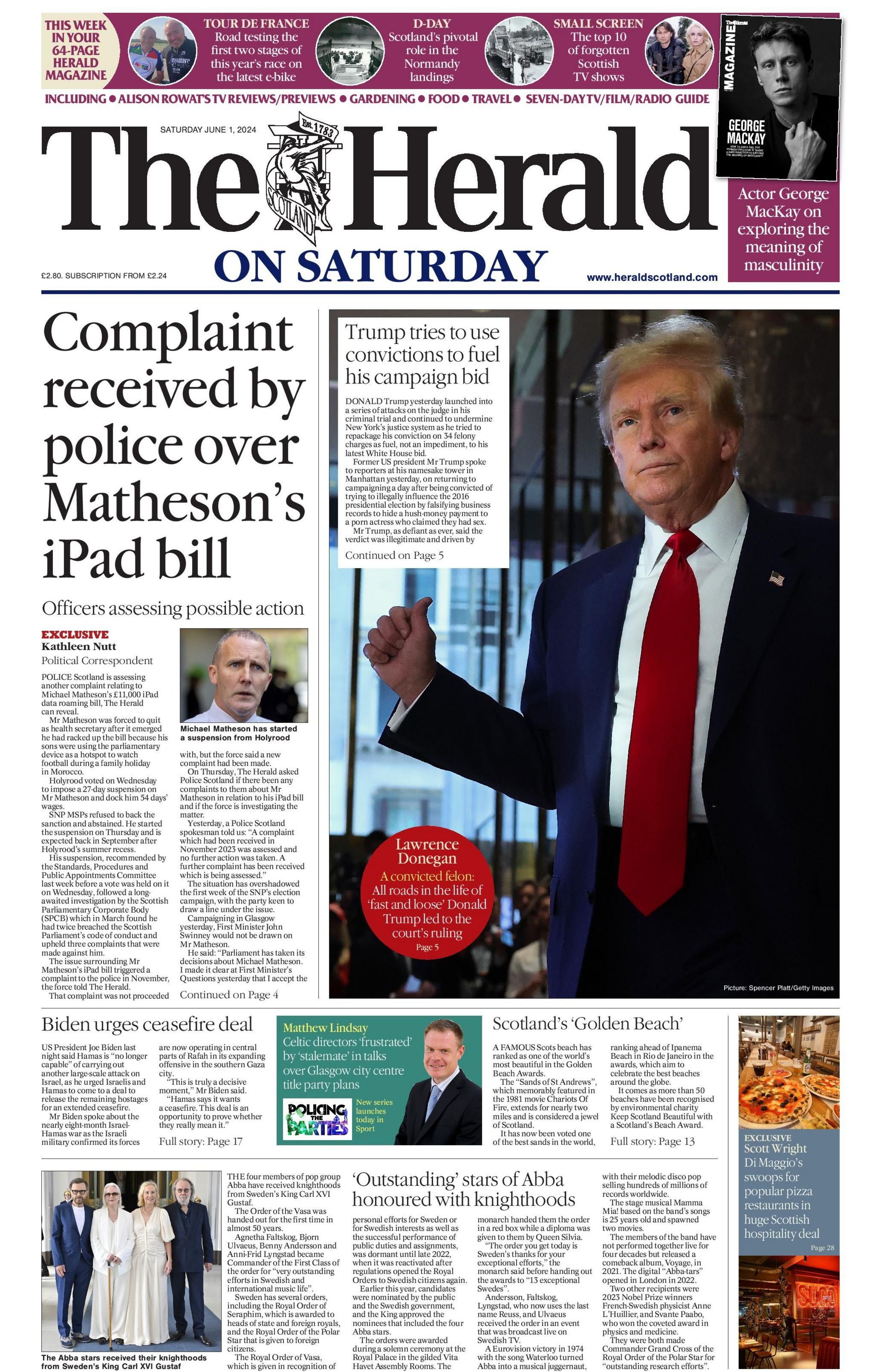 Scotland's papers: Matheson iPad police complaint and 'Trump rages' - BBC News
