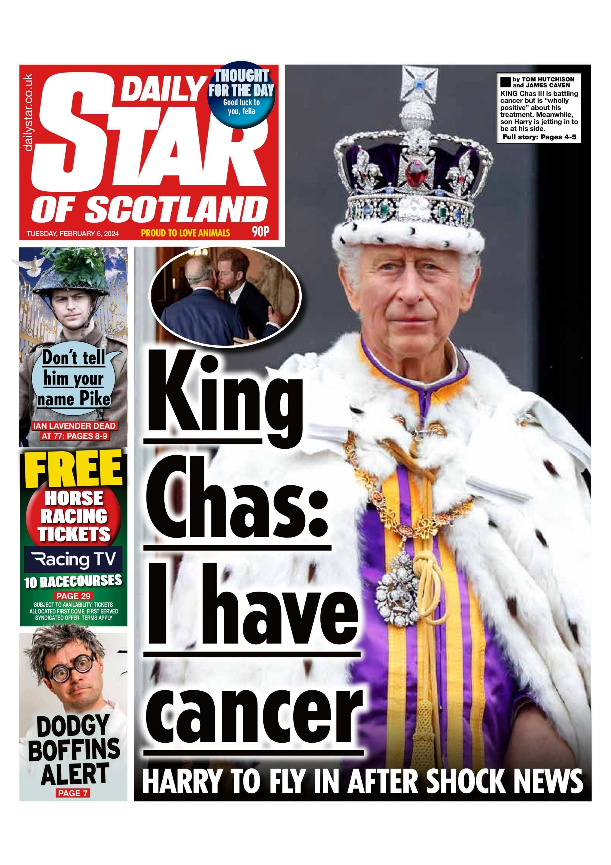 Scotland's papers: 'King has cancer' and wills loophole for murderers ...