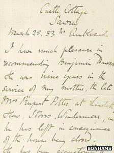 Beatrix Potter letter auctioned at Bonhams - BBC News