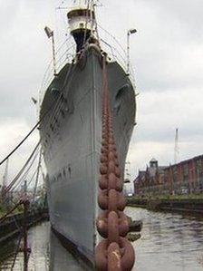 HMS Caroline: Living, floating history in grey steel - BBC News