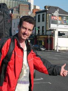 Colin Turner attempts to travel around the world without money - BBC News