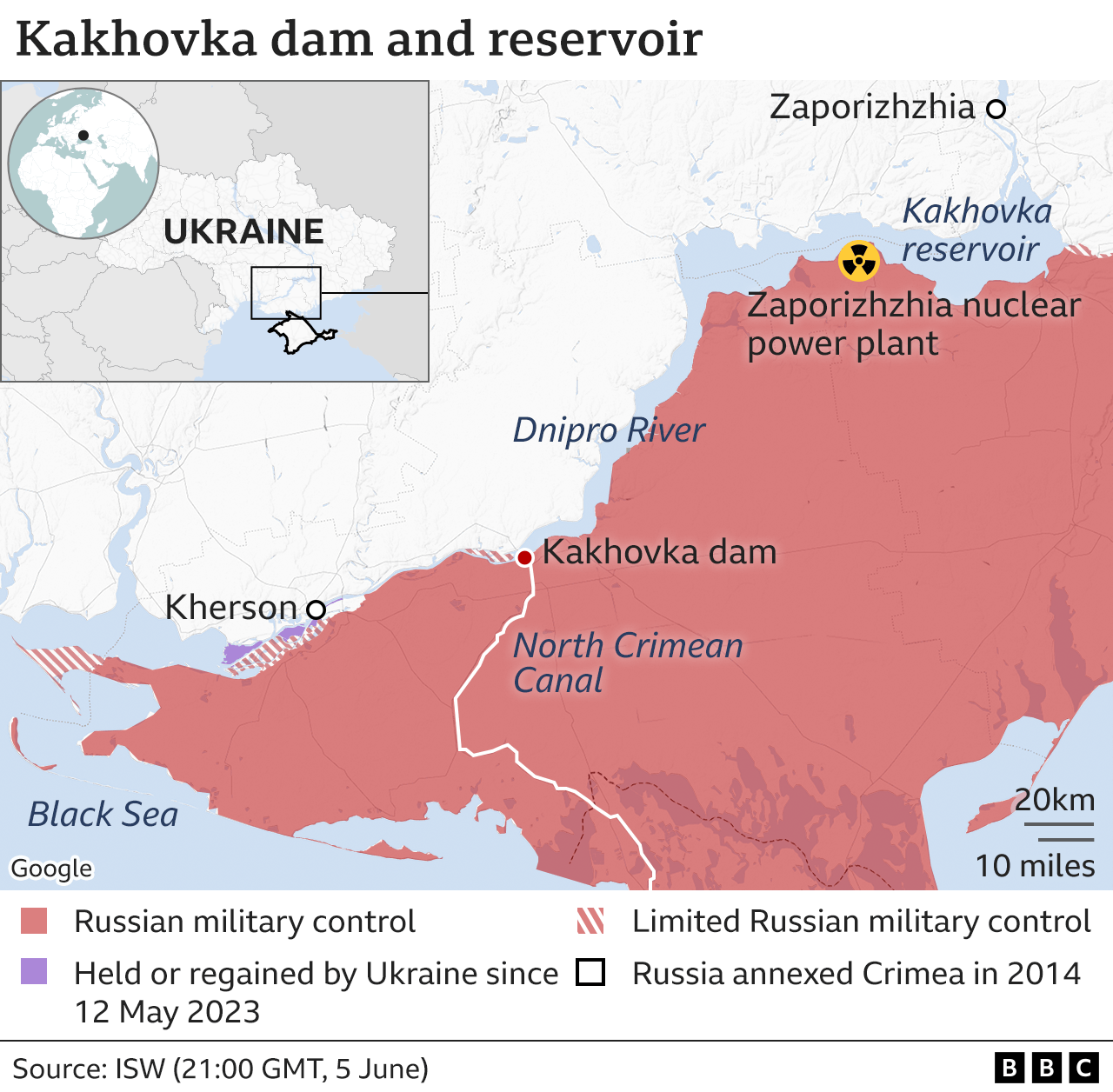 Ukraine dam: Maps and before and after images reveal scale of disaster - BBC News