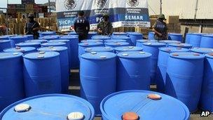 Mexican navy seizes huge haul of precursor chemicals - BBC News