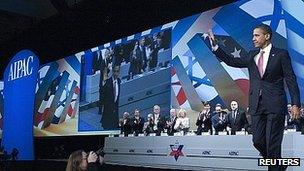 Aipac: Barack Obama firm for Israel, firm on Iran - BBC News