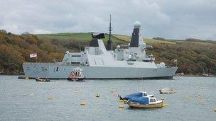 Navy's newest ship visits Fowey - BBC News