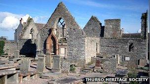Gravestones vandalised at Old St Peter's Church in Thurso - BBC News