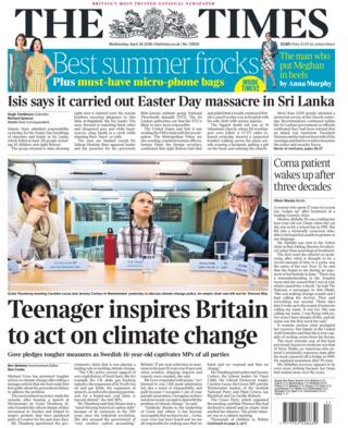 Newspaper headlines: 'Inspired' by Greta and 'no room' for Trump - BBC News