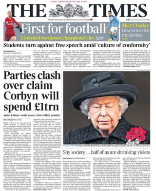 Newspaper headlines: 'Queen's tears' as UK marks Remembrance Sunday ...