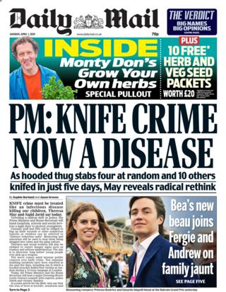 Newspaper headlines: Tory 'meltdown' and knife crime rethink - BBC News