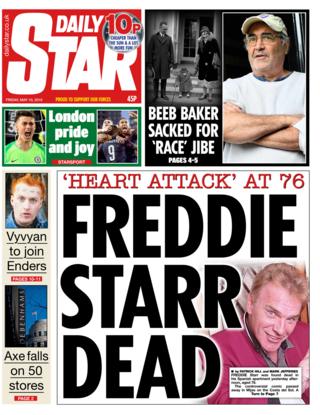 Newspaper headlines: Freddie Starr 'found dead' in Spanish home - BBC News