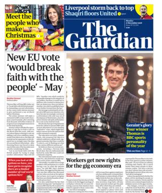 Newspaper headlines: 'Battle over second Brexit vote' and 'Geraint's ...