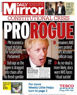 Newspaper headlines: Outrage as Johnson 'takes the gloves off' - BBC News