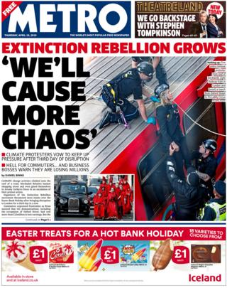 Newspaper headlines: Climate protests 'cause chaos' - BBC News