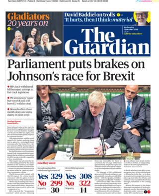 Newspaper headlines: Parliament 'puts brakes on Brexit' - BBC News