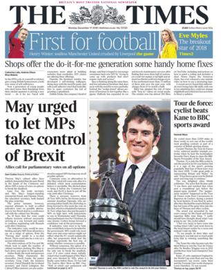 Newspaper headlines: 'Battle over second Brexit vote' and 'Geraint's ...
