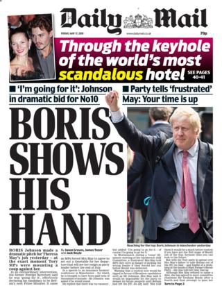Newspaper headlines: May's future and Boris Johnson 'targets No 10 ...