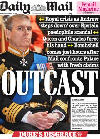 Newspaper headlines: Queen 'let down' by 'outcast' Prince Andrew - BBC News