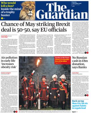 Newspaper headlines: WW1 remembrance and '50-50' Brexit deal chance ...