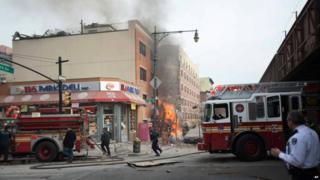 In pictures: New York building collapses after blast - BBC News