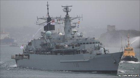 HMS Campbeltown sails into Plymouth for the last time - BBC News