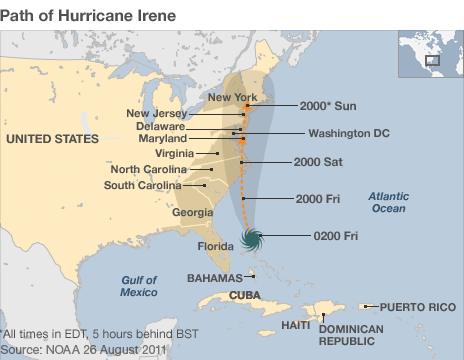 Hurricane Irene: Emergency declared in seven US states - BBC News