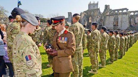 245th Squadron 14th Signal Regiment march in St Davids - BBC News