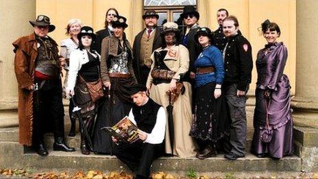 Journey into Steampunk music festival at Llanfyllin off - BBC News