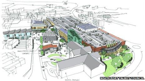 Neath £13m redevelopment includes shops and car park - BBC News
