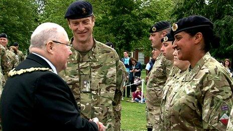 Volunteer regiment receives Freedom of Warrington - BBC News