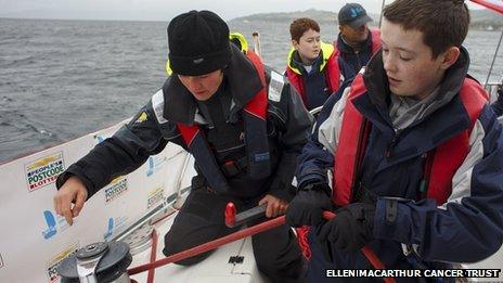 Dame Ellen MacArthur's cancer charity sails from Largs - BBC News