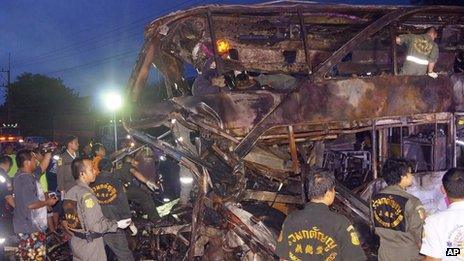 Bus crash in central Thailand kills 19 - BBC News