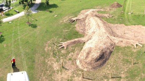 Giant newt sculpted from leftover soil at Wepre Park - BBC News
