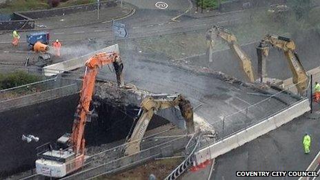 Coventry Ring road: Bridge torn down as development begins - BBC News