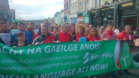 Belfast protest over Irish language rights - BBC News