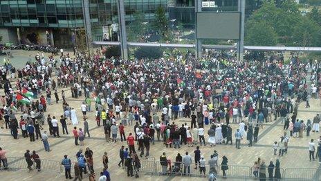 Manchester protesters march against BBC coverage and Gaza bombings ...