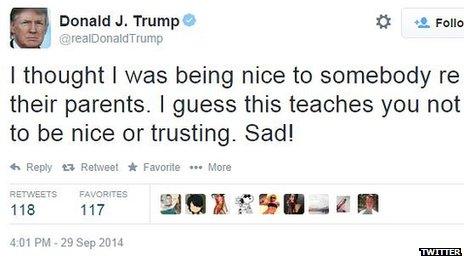 Tycoon Donald Trump 'may sue' over Fred West tweet - BBC News