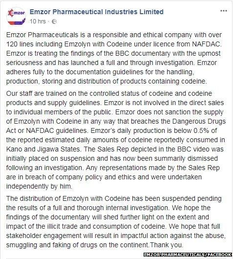 Emzor Pharmaceuticals don match break to produce Emzolyn codeine syrup ...