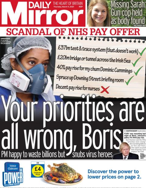 Newspaper headlines: Sarah Everard case and 'fury' over nurses' pay ...