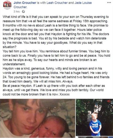 Missing Leah Croucher's brother Haydon dies - BBC News