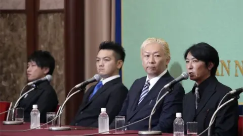 EPA Johnny"s Sexual Assault Victims Association representative Junya Hiramoto (R) speaks during a press conference at the Japan National Press Club in Tokyo, Japan, 07 September 2023.