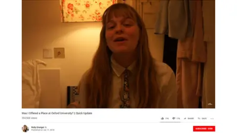 Ruby Granger/YouTube Ruby's video explaining her rejection from Oxford University