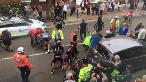 Tour of Britain crash cyclist gets scarecrow effigy