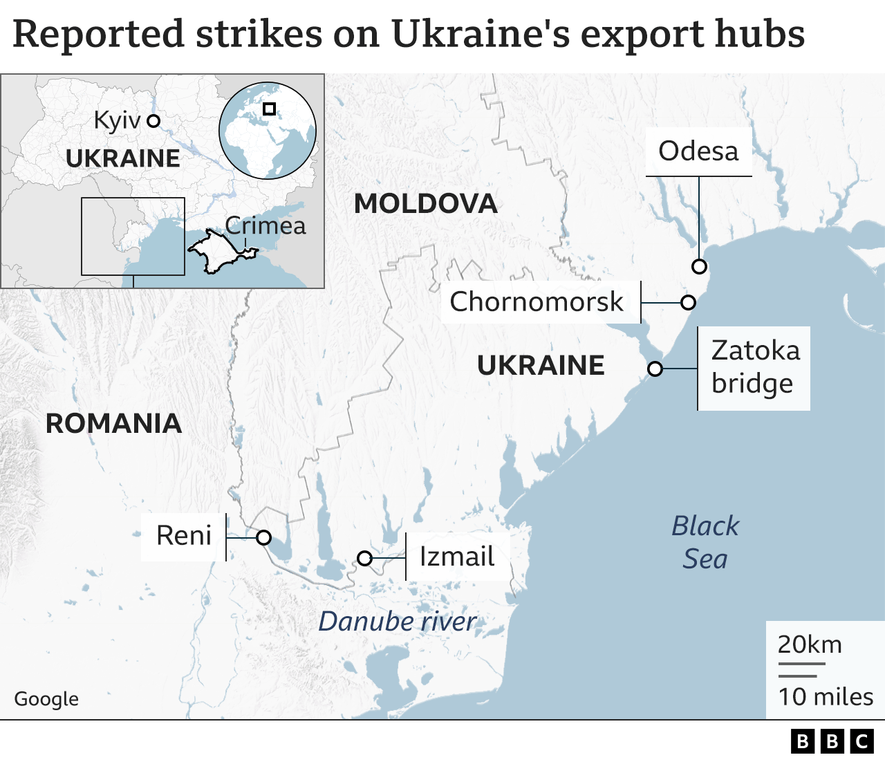 Satellite images reveal damage to Ukraine grain ports - BBC News
