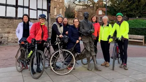 Women complete cathedral cycling challenge for 70th birthdays