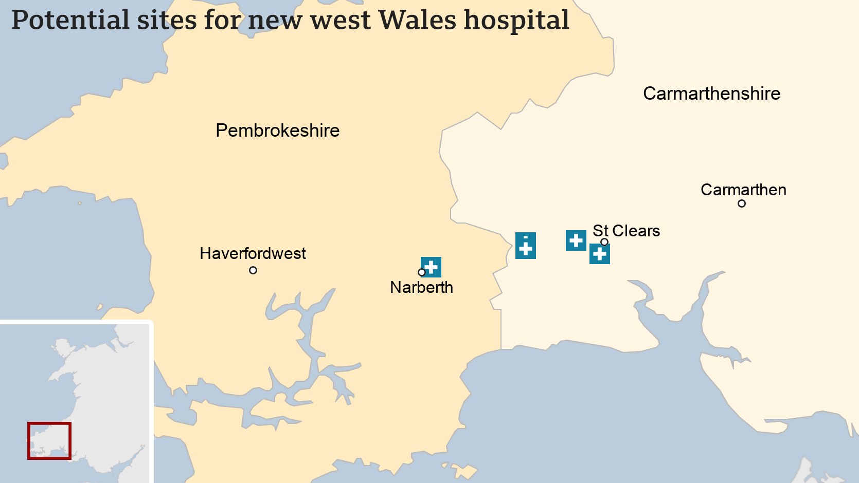 NHS: Hywel Dda unveils five sites for new hospital - BBC News